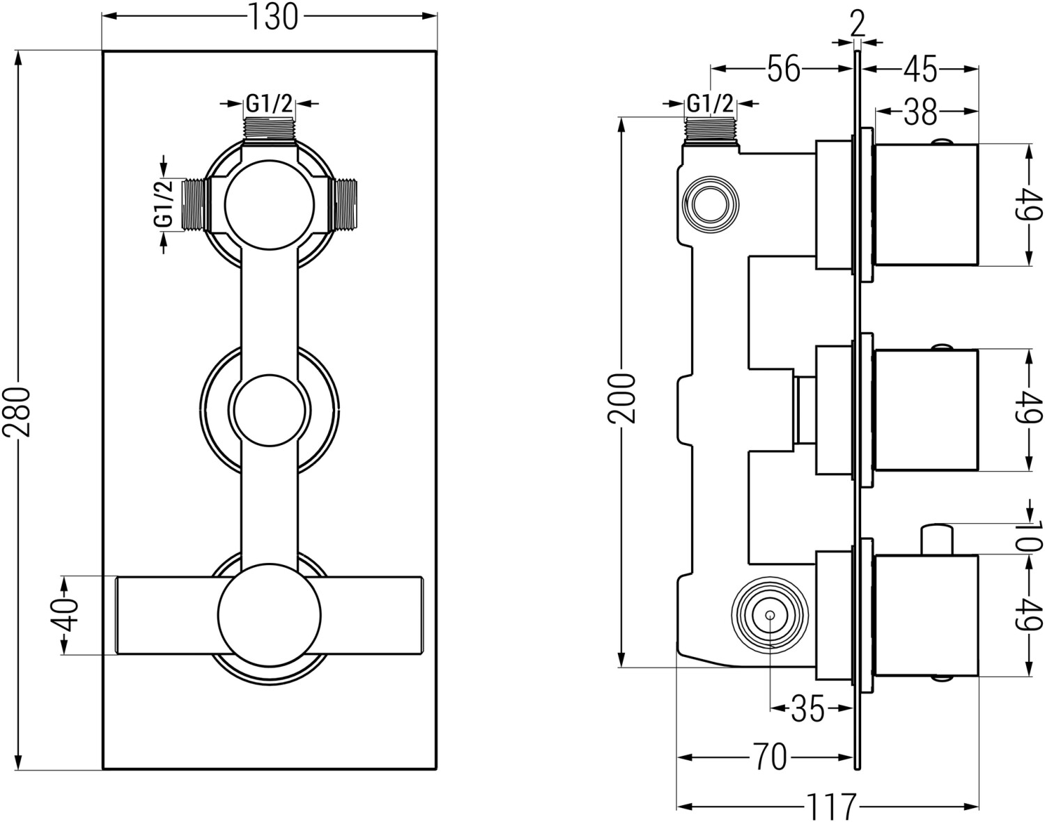 Mexen Cube Thermostat-Wannen-/Duschbatterie 3 Ausgänge, graphit (77503 ...