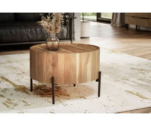 Finebuy Couchtisch Akazie Massivholz, rund 60cm, Trommelform ...