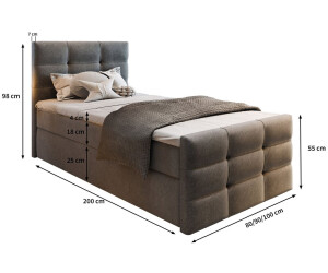 Masseno AMON Boxspringbett 90x200cm mit Bettkasten, braun (AMON 90 ...