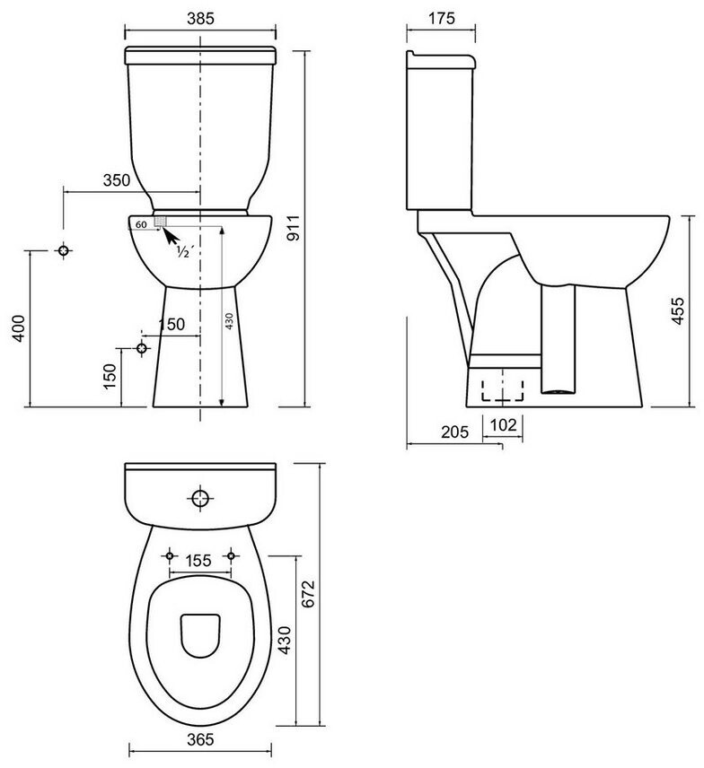 Creavit HANDICAP WC Tiefspüler, Abgang senkrecht, 36,5x67,2cm, weiß ...