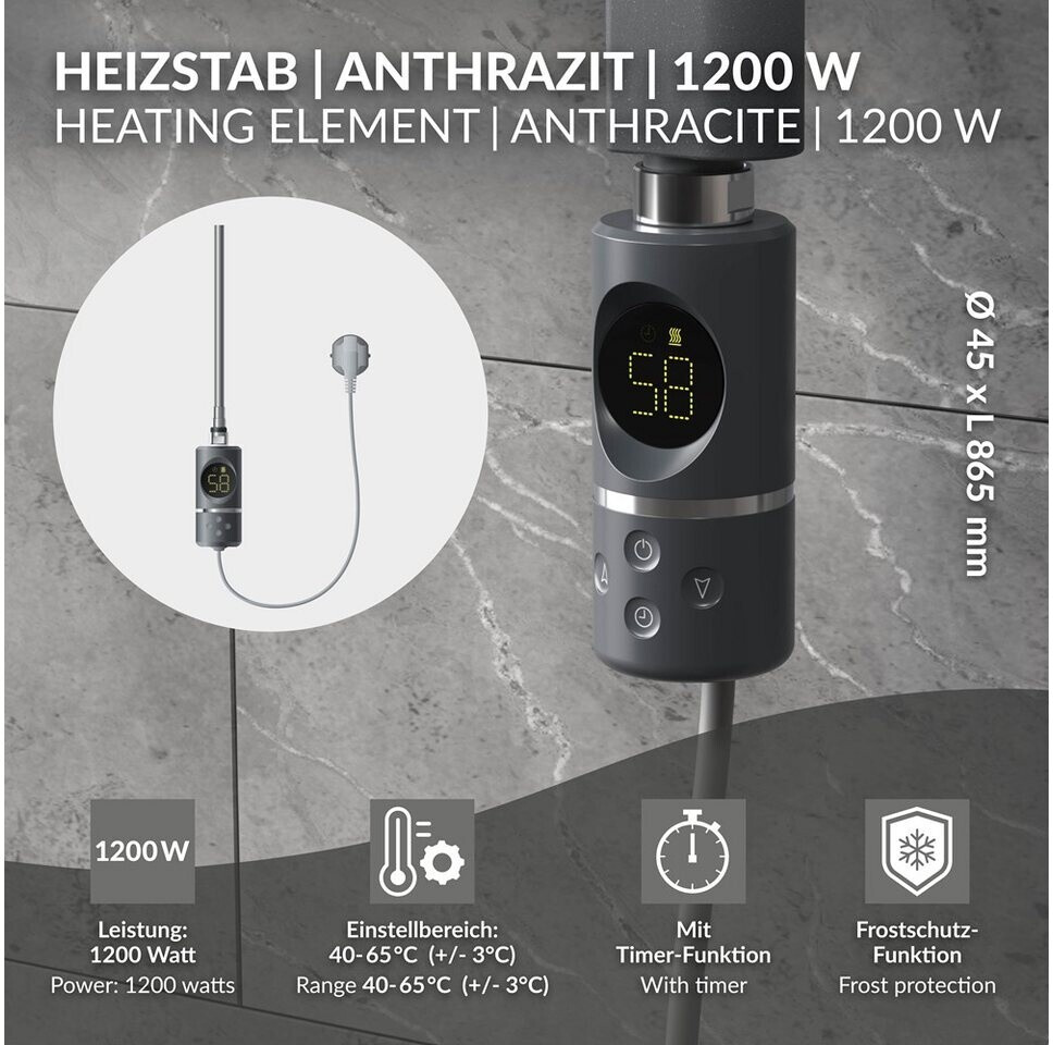 ML-Design Heizstab 1200W anthrazit mit Thermostat, LCD & Timer ab 53,27 ...