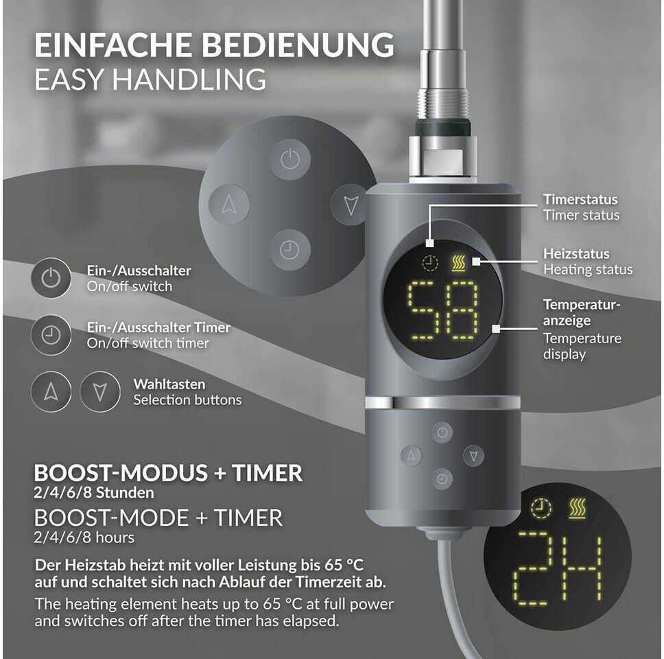 ML-Design Heizstab 1200W anthrazit mit Thermostat, LCD & Timer ab 53,27 ...
