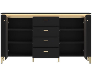 Meble Wójcik Norica Sideboard schwarz matt / goldfarben, 2 Türen, 4 ...
