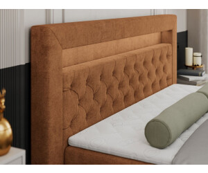 MKS GOLD-9 Boxspringbett 200x200cm LED Kopfteil, Bettkasten, orange ...