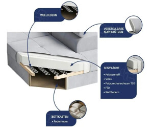 Masseno Nola L-S Ecksofa mit Schlaffunktion, Velours, gelb, L-Form ...