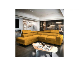 Masseno Nola L-S Ecksofa mit Schlaffunktion, Velours, gelb, L-Form ...