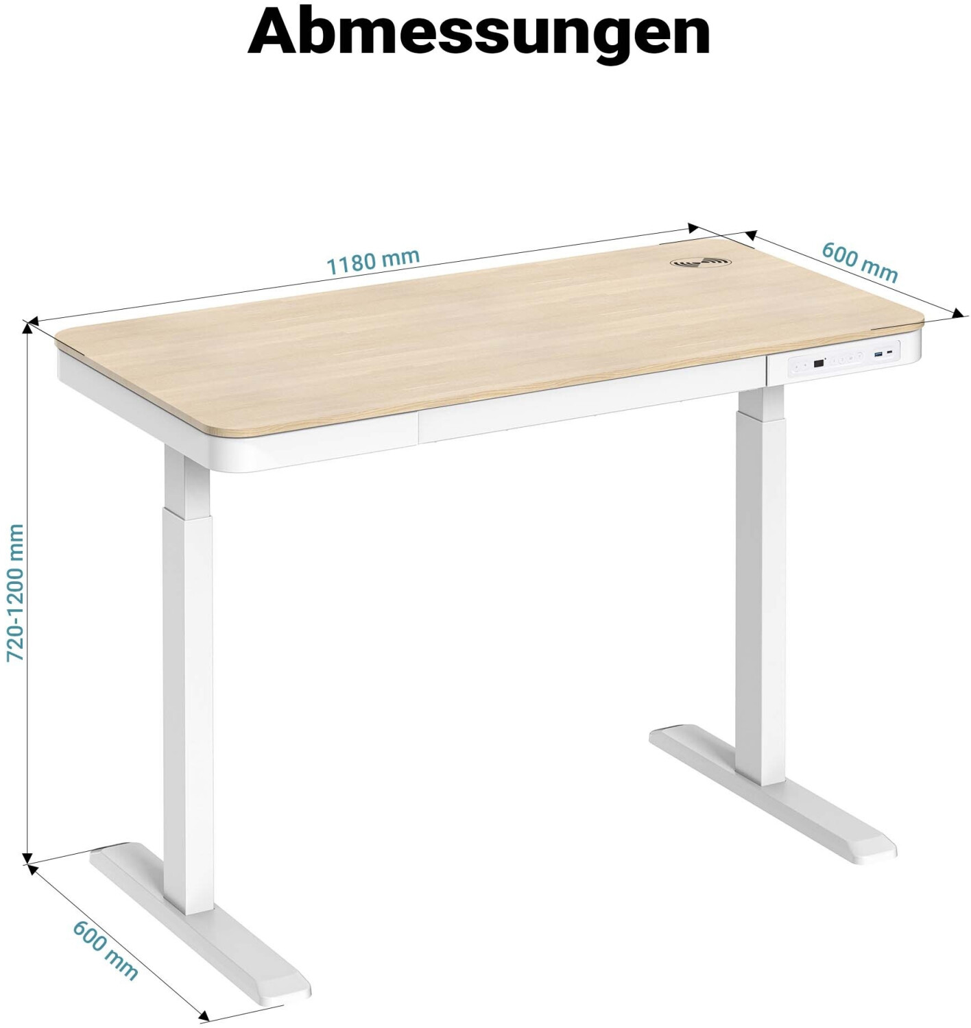 Wiltec Höhenverstellbarer Schreibtisch einmotorig, Ladestation ...