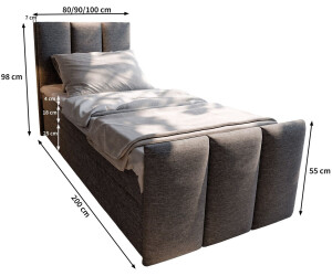 Masseno LAGO 90 Boxspringbett 90x200cm mit Bettkasten, grau (LAGO 90 ...