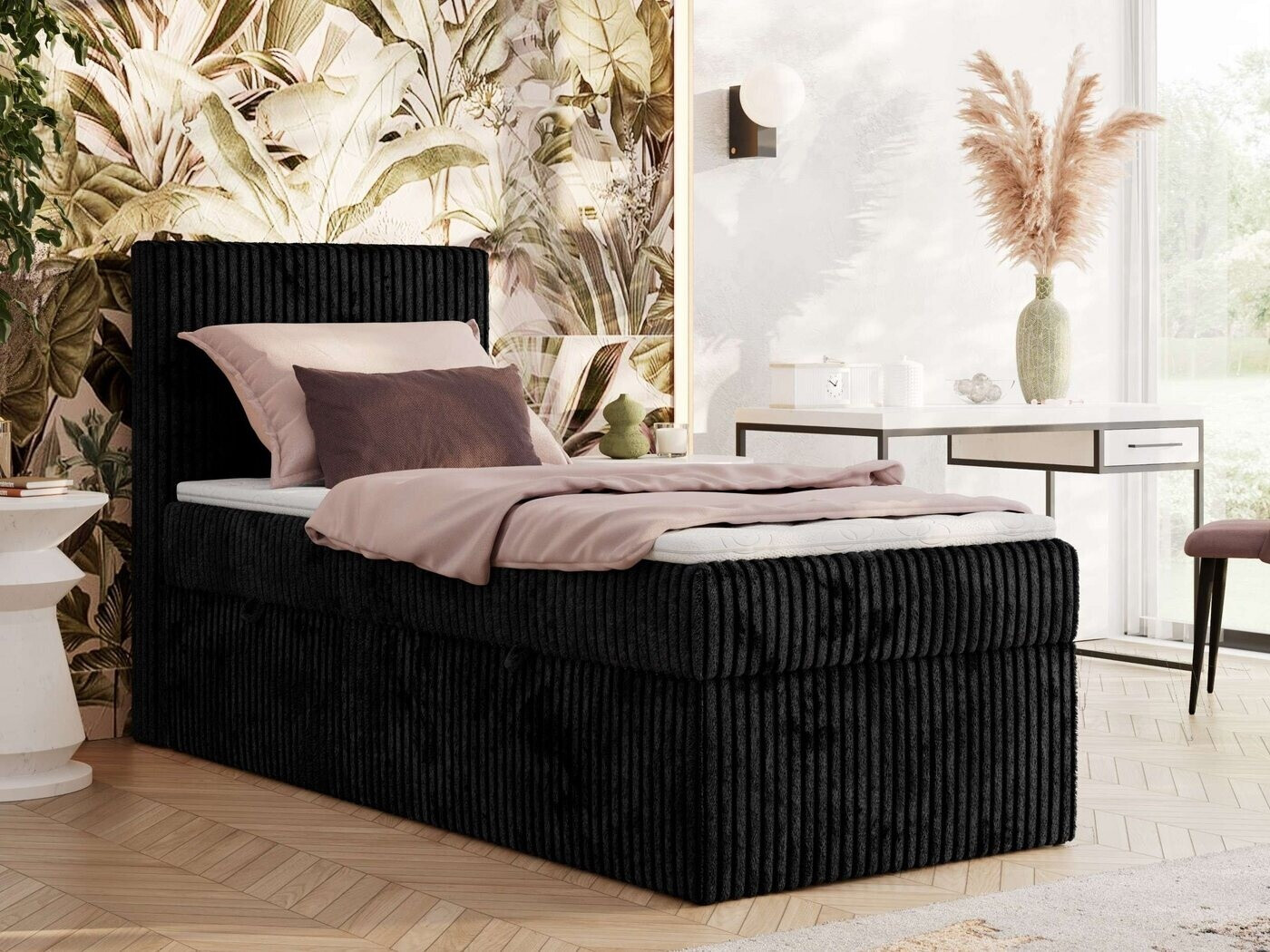 MKS Tiliano Boxspringbett 90x200 Stauraum, Cordstoff, schwarz ...