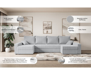 ALTDECOR Alesia-U Wohnlandschaft U-Form mit Schlaffunktion und ...