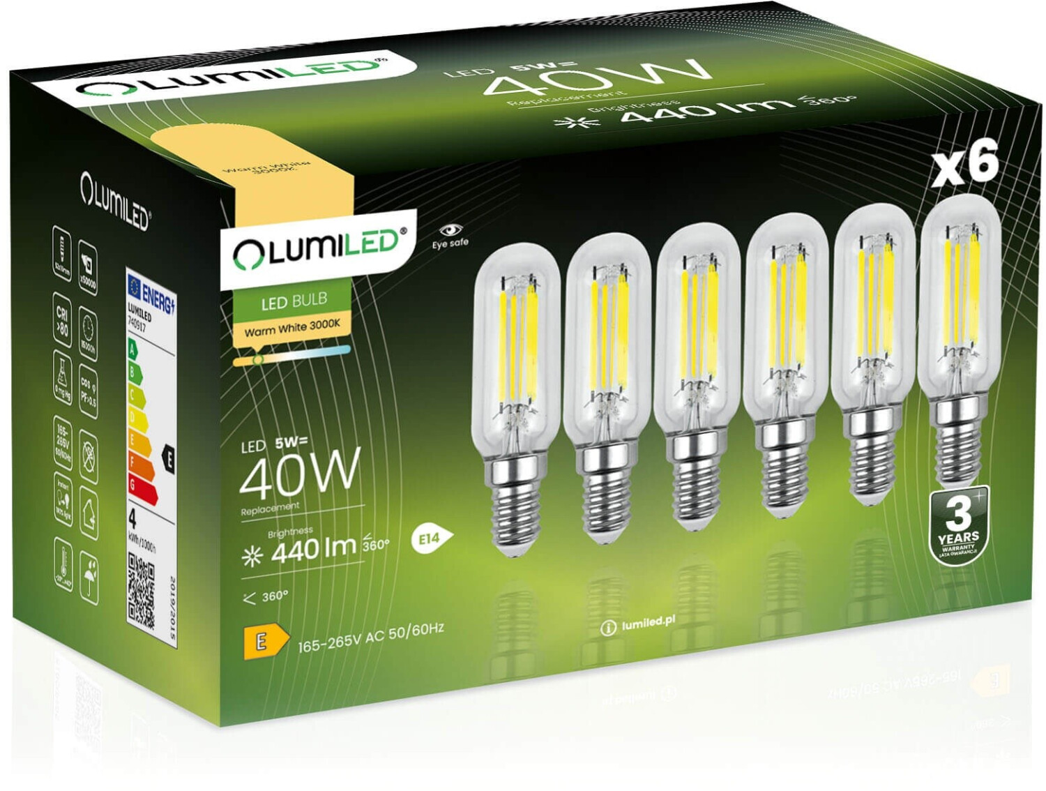LUMILED LED-Lampe E14 T25 Filament warmweiß 4W 440lm 360° 6er-Set (T25 ...