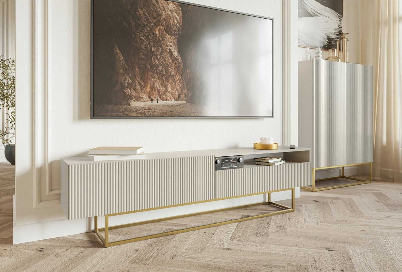 Selsey Veldio TV-Schrank 175cm, graubeige, goldene Metallbeine ab 235 ...