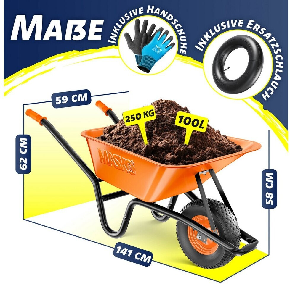 Masko Schubkarre 100L 250kg Luftreifen Stahlfelge ab 46,80 ...