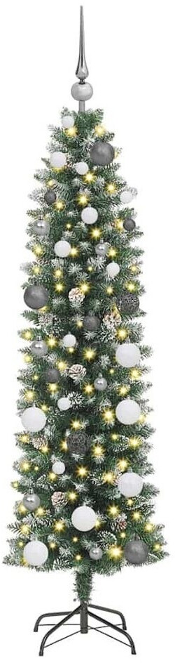 vidaXL Schlanker Künstlicher Weihnachtsbaum grün/weiß 150cm mit 150 ...