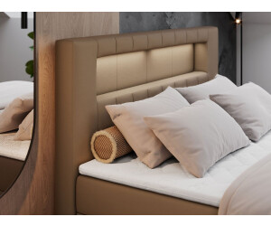 MKS Gold-5 Boxspringbett mit LED, Kunstleder, braun, 200x200cm (GOLD-5 ...