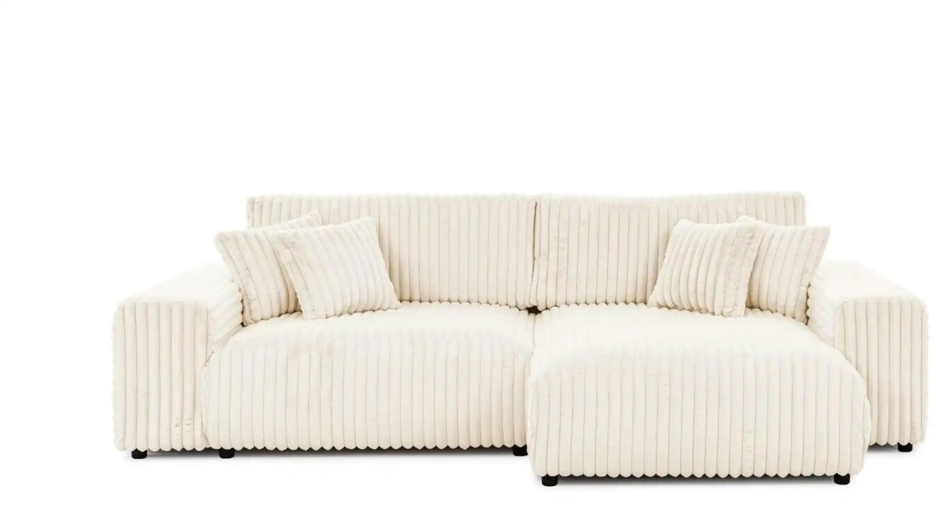 S-Style Möbel Mollis Ecksofa Plüschcord hellbeige mit Schlaffunktion ...