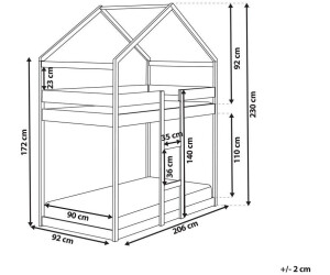 Beliani Labatut Hausbett Etagenbett Kiefernholz 90x200cm weiß (467758 ...