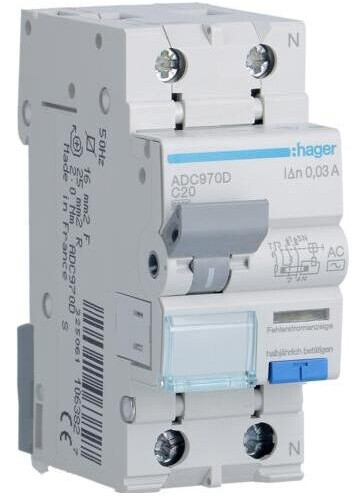Hager Fehlerstromschutzschalter 2P 20A Typ C 30mA Typ AC (ADC970D) ab ...