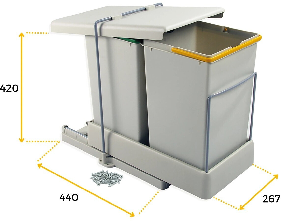Emuca Poubelle coulissante automatique 2x14L, plastique (8077221) au ...