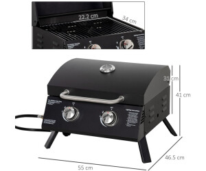 Buy Outsunny Portable Tabletop Gas BBQ Grill, 2 Burners, 5.8kW, black ...