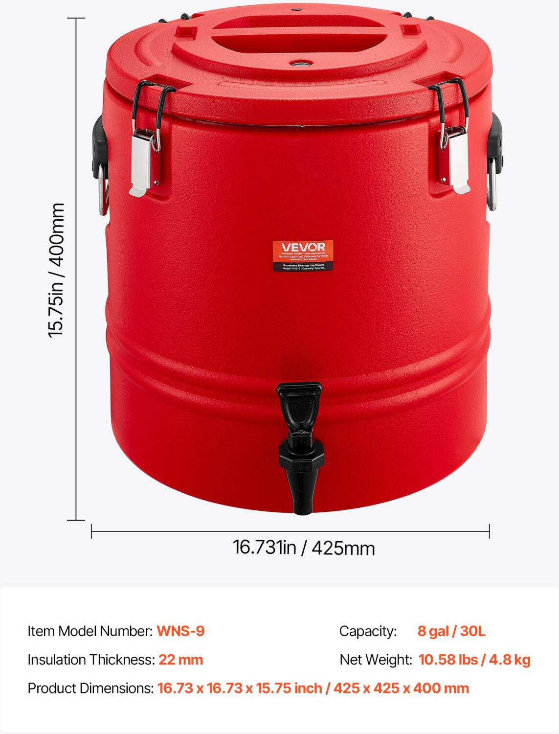 VEVOR Distributeur de Boissons Isotherme 30L Inox, Chaud et Froid (WNS ...