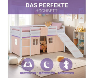 Homestyle4u Lit mezzanine enfant 90x200 avec toboggan et rideau, violet ...