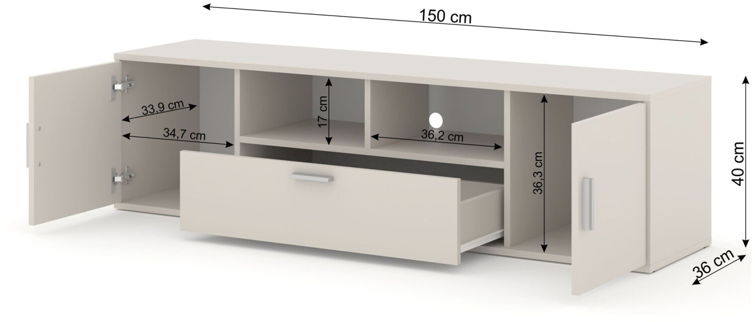 Bim Furniture Blanca Meuble TV 150cm avec LED, Cachemire Mat (Blanca ...