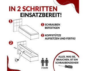 MKS ALDA Boxspringbett 90x200cm, Kunstleder dunkelgrau, Multipocket ...