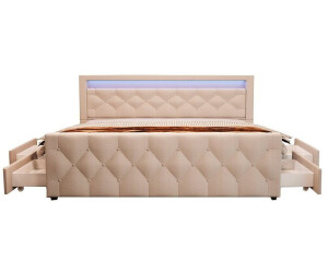 Home Deluxe VELARA Polsterbett mit LED-Beleuchtung, beige, 180x200cm ab ...