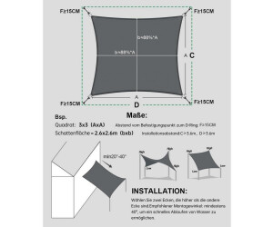 LuxusKollektion Sonnensegel quadratisch, wasserdicht, grau, 95% UV ...