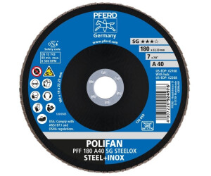 Pferd POLIFAN Fächerschleifscheibe PFF flach 180mm A40 SG STEELOX ...