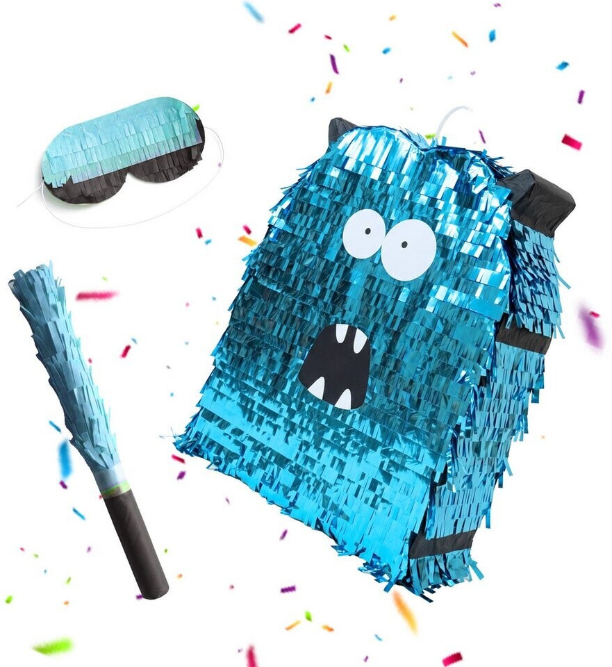 Relaxdays Monster Pinata, Pappe, blau, glitzernd (10053584_9250) ab 14 ...