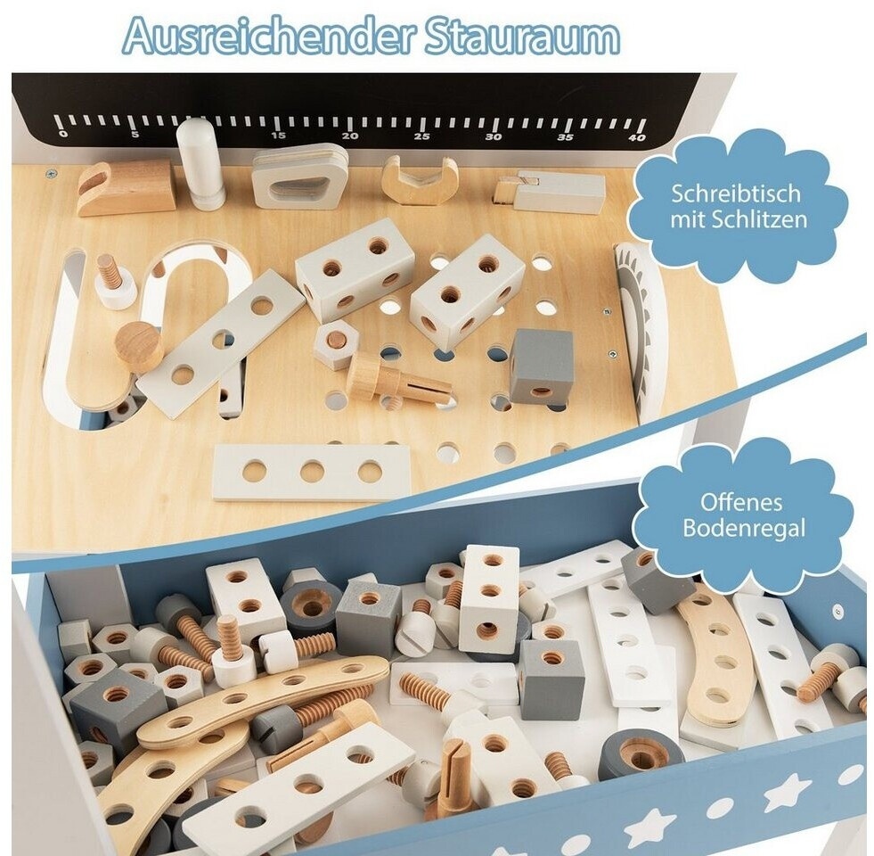 Costway Kinder-Spielwerkbank mit Tafel, Uhr & 61 Zubehören, ab 3 Jahre ...