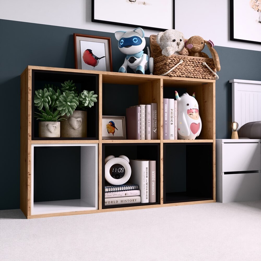 OEM Malax Bücherregal 6 Fächer, Eiche Artisan, 110x75x30cm (Malax 2x3 ...