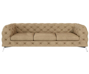 S-Style Möbel Chesterfield-Sofa 3-Sitzer beige Samt, Metallbeine silber ...