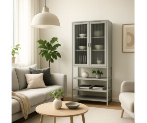 osoltus Cube Black Series Vitrine Riffelglas Stahl warm grey ...