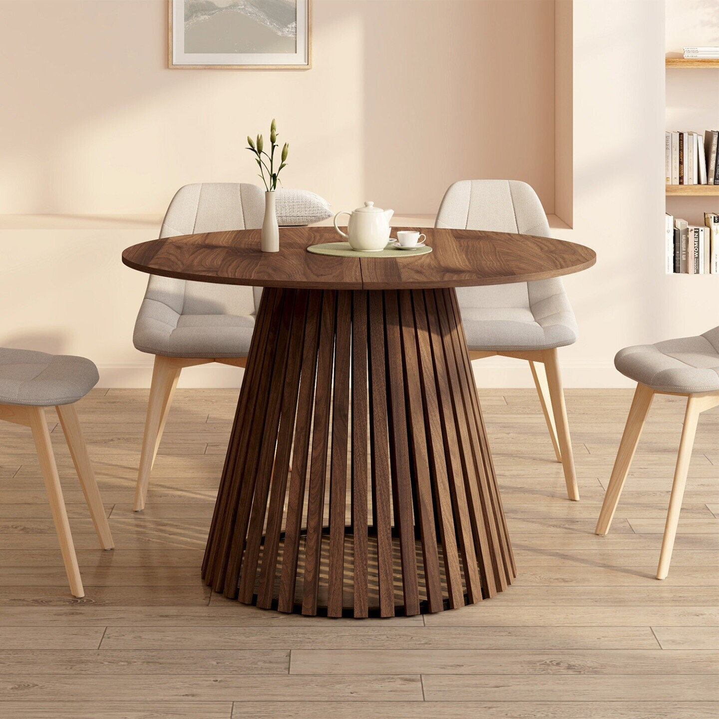 IDMarket Carmen ausziehbarer runder Esstisch, Nussbaum, 110-150cm, 4-8 ...