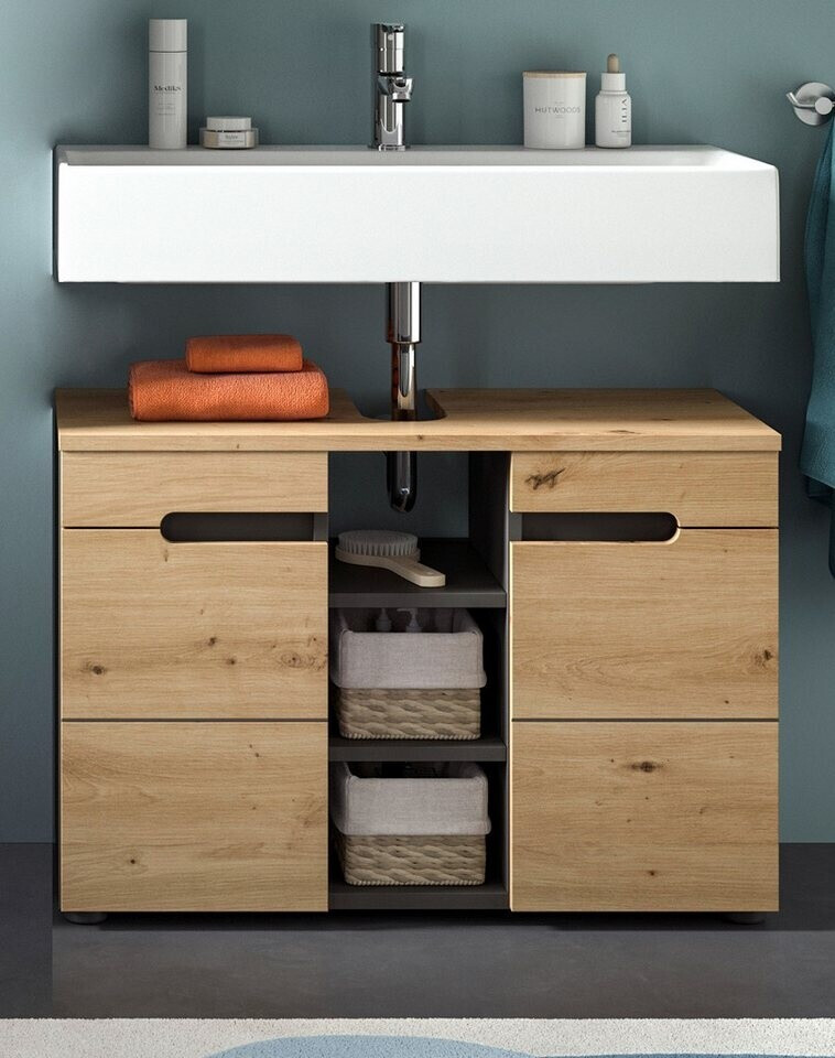 Inn.Furn Cooper Waschbeckenunterschrank Eiche Artisan/Basalt Grau, 80cm ...