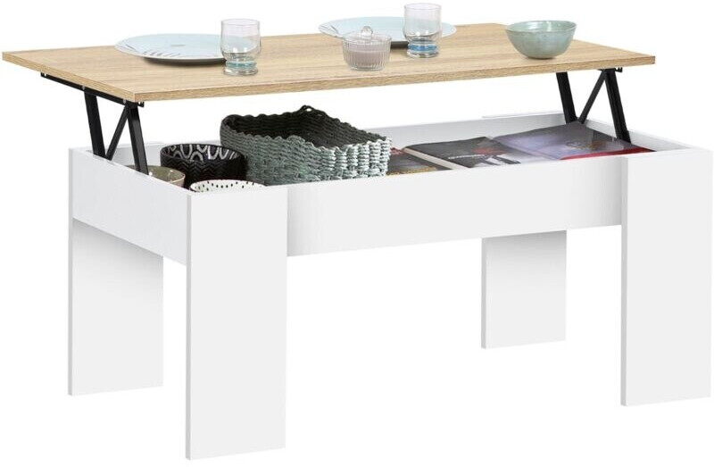 IDMarket Tara Couchtisch mit hebbarer Tischplatte, weiß/Bucheimitat ab ...
