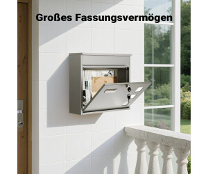 Wiltec Briefkasten V12 Edelstahl 360x115x315mm mit Schloss und ...