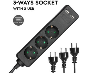 V-TAC 3-Weg Steckdose mit 2 USB, Schuko, 1,5m Kabel, schwarz (8776) ab ...