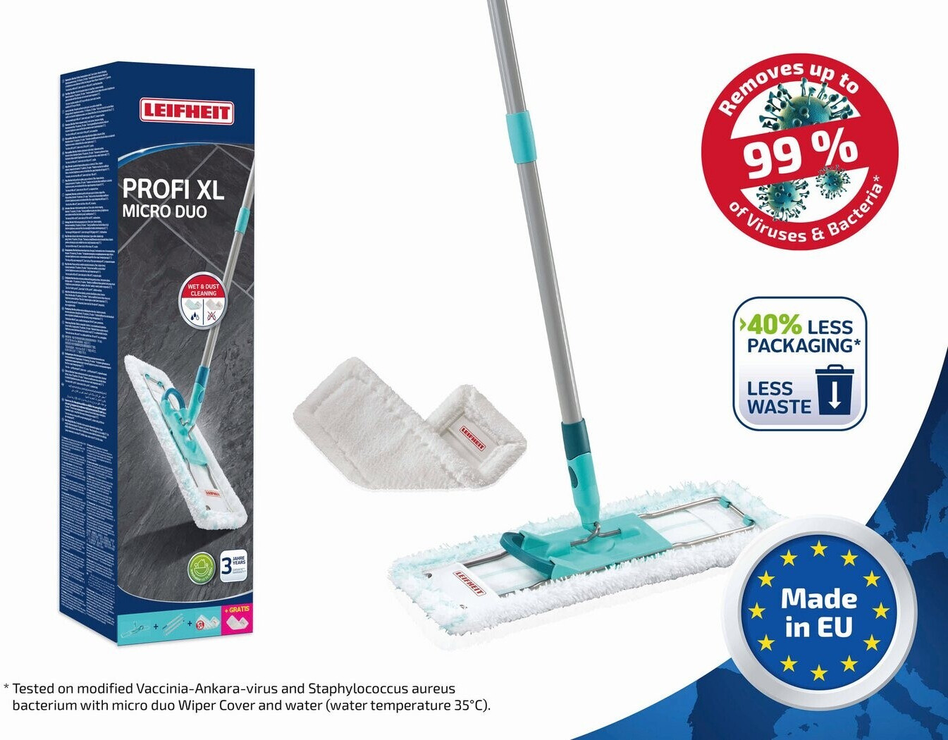 Leifheit Profi XL Bodenwischer Mikrofaser 42cm, 2 Wischbezüge (55397 ...