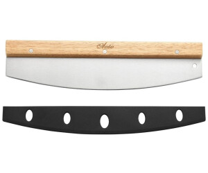 Oleio Pizza-Set Wiegemesser Edelstahl & Schneidebrett rund 30cm Holz ...