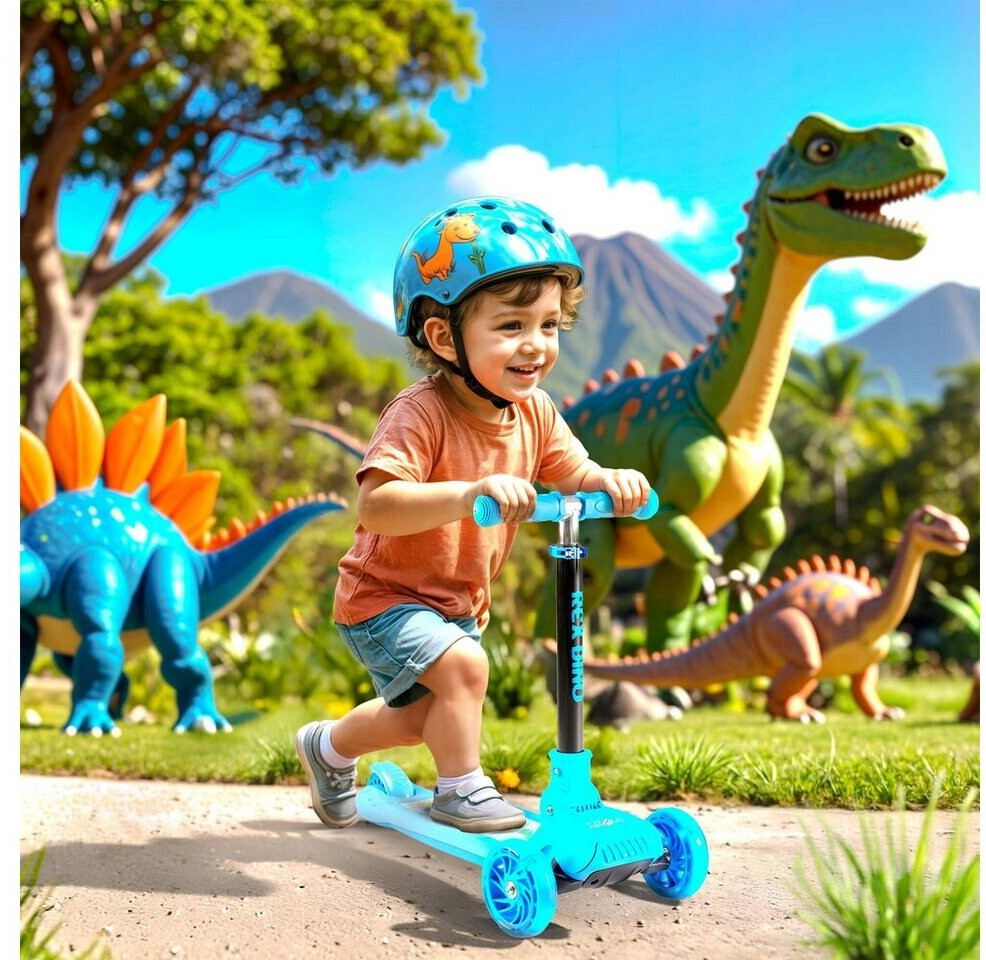 FableKids Rex Dino Kinderscooter 3-Rad, LED-Räder, höhenverstellbar ...