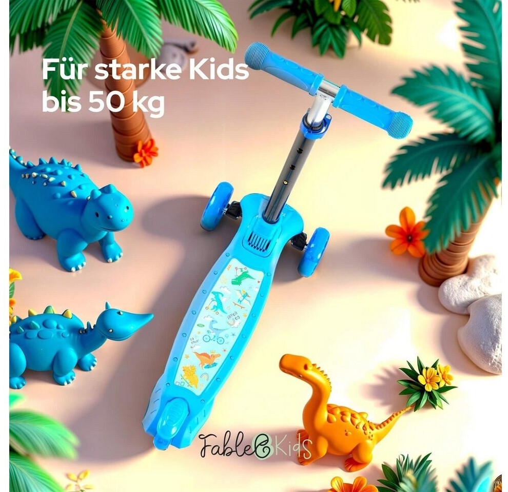 FableKids Rex Dino Kinderscooter 3-Rad, LED-Räder, höhenverstellbar ...
