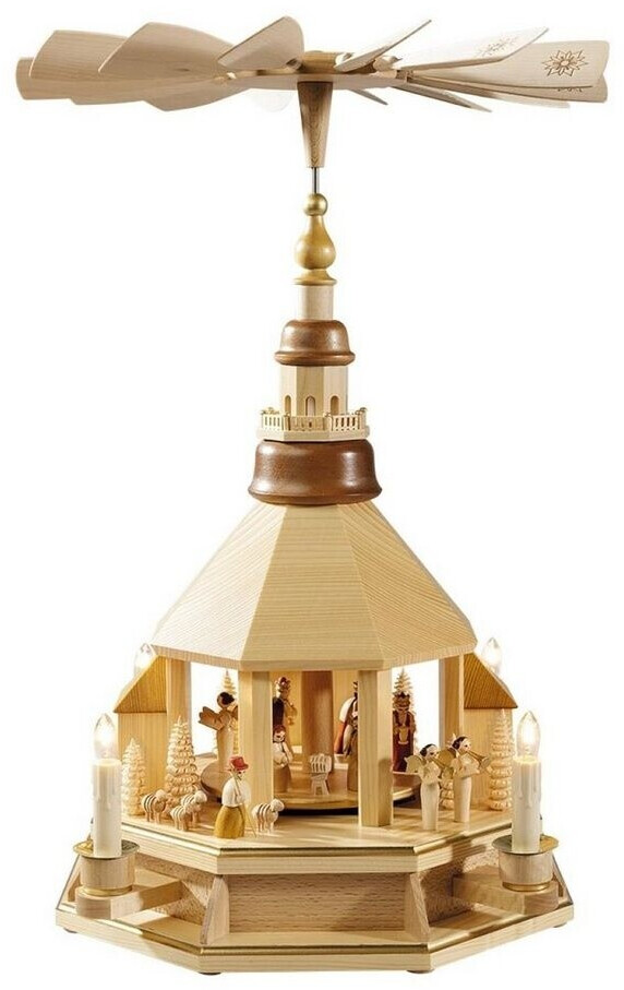 Richard Glässer Pyramide Seiffener Kirche mit Geburt, 1-stöckig, natur ...