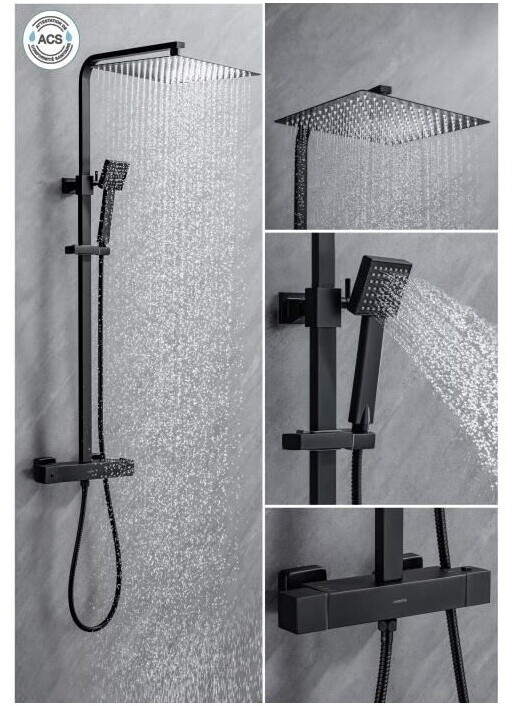 Oceanic Colonne de douche thermostatique 30x30cm, noir mat au meilleur ...