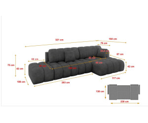 ALTDECOR OLEA-L2-S Ecksofa mit Schlaffunktion und Bettkasten, L-Form ...