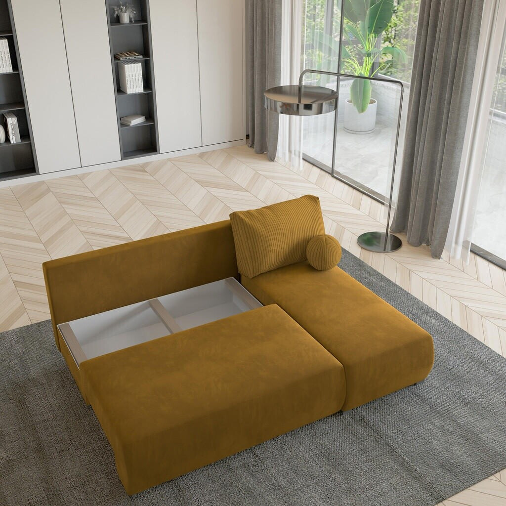Masseno Parvelo Ecksofa L-Form, Plüsch-Stoff, gelb, mit Schlaffunktion ...
