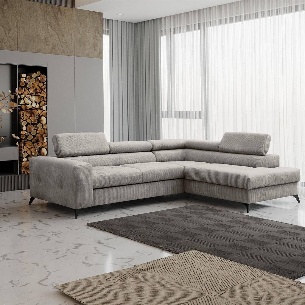 Fun Möbel AMADEO Ecksofa Schlafsofa, Stoff, sandgrau, Ottomane rechts ...